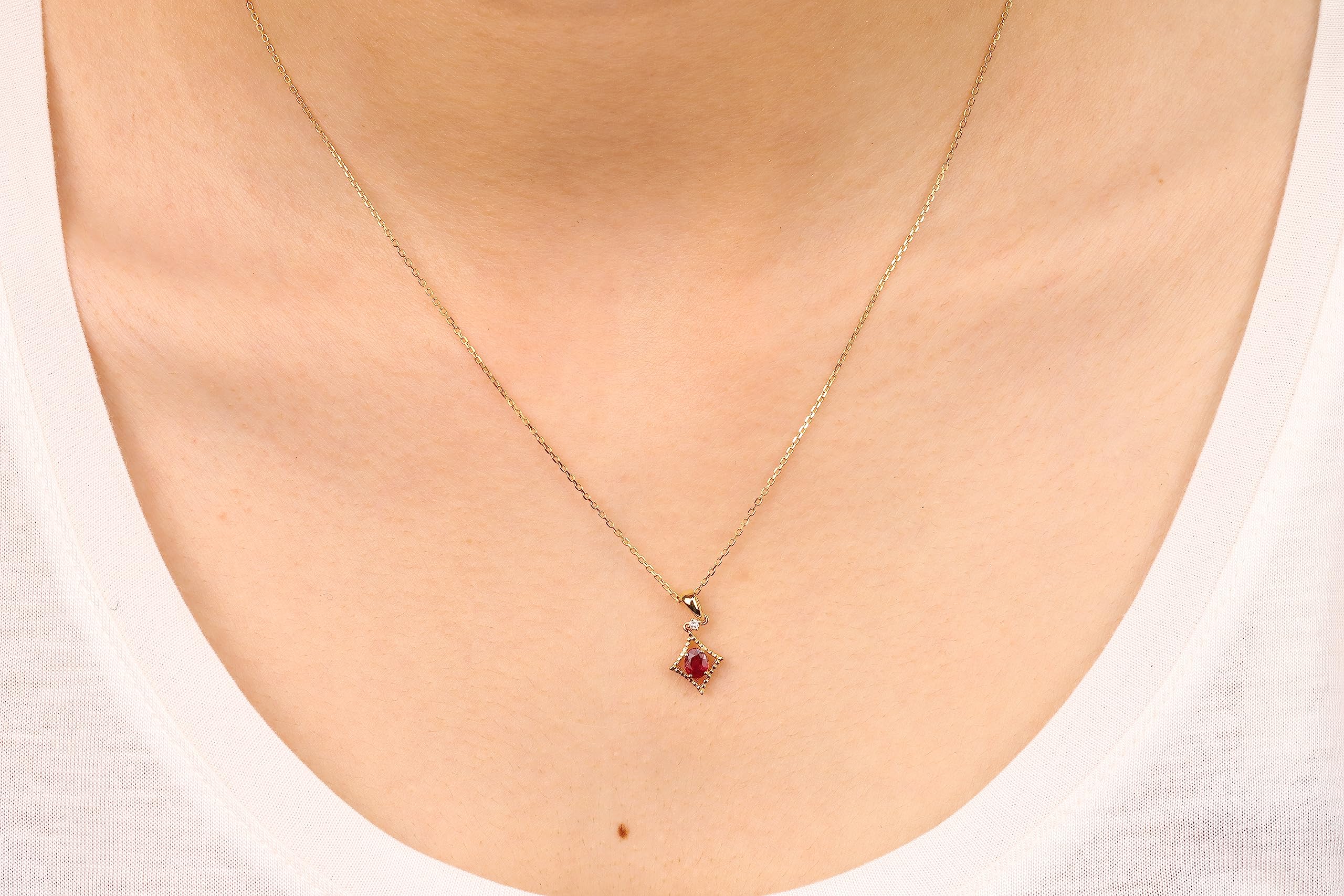 Gin & Grace 10K Yellow Gold Genuine Ruby and Natural Diamond (I1) Pendant for Women.