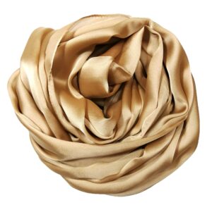 shanlin silk feel long satin patterned & solid color scarves for women in gift box (solid color: bronze)