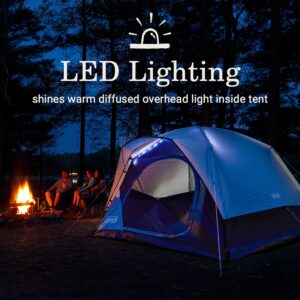 Coleman Skydome Camping Tent with LED Lights, Weatherproof 4/8 Person Family Tent Includes Pre-Attached Poles, Rainfly, Carry Bag, Ventilation and LED Lighting System, Sets Up in 5 Minutes