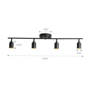 VidaLite LED Track Light, 7W Four Bulb Fixed Rail with Rotating Heads, 3000K Modern Interior Spotlight, Black