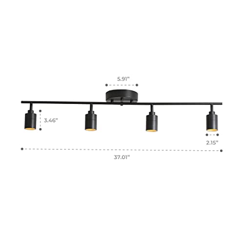 VidaLite LED Track Light, 7W Four Bulb Fixed Rail with Rotating Heads, 3000K Modern Interior Spotlight, Black