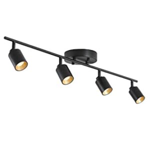 VidaLite LED Track Light, 7W Four Bulb Fixed Rail with Rotating Heads, 3000K Modern Interior Spotlight, Black