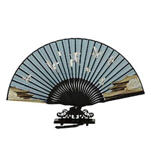 biccq hand held folding fan chinese craftsmanship men's and women's accessories gifts(flying crane pattern) (color : c)