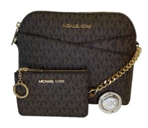 michael kors michael michael kors jet set travel md dome xcross crossbody bundled with sm tz coinpouch purse hook (signature mk brown)