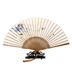 biccq flying crane pattern folding fan hand-held chinese craftsmanship men's and women's accessories gifts (color : b)