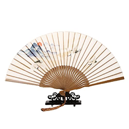 BICCQ Flying Crane Pattern Folding Fan Hand-Held Chinese Craftsmanship Men's and Women's Accessories Gifts (Color : B)