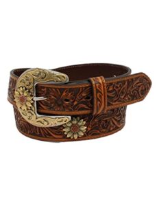 ariat women's floral tooled sunflower concho belt brown m