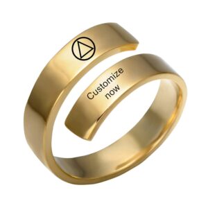 personalized aa na sobriety gift for women men stainless steel 18k gold plated sober recovery cuff ring alcoholics anonymous addiction surgery recovering anniversary jewelry,one day at a time