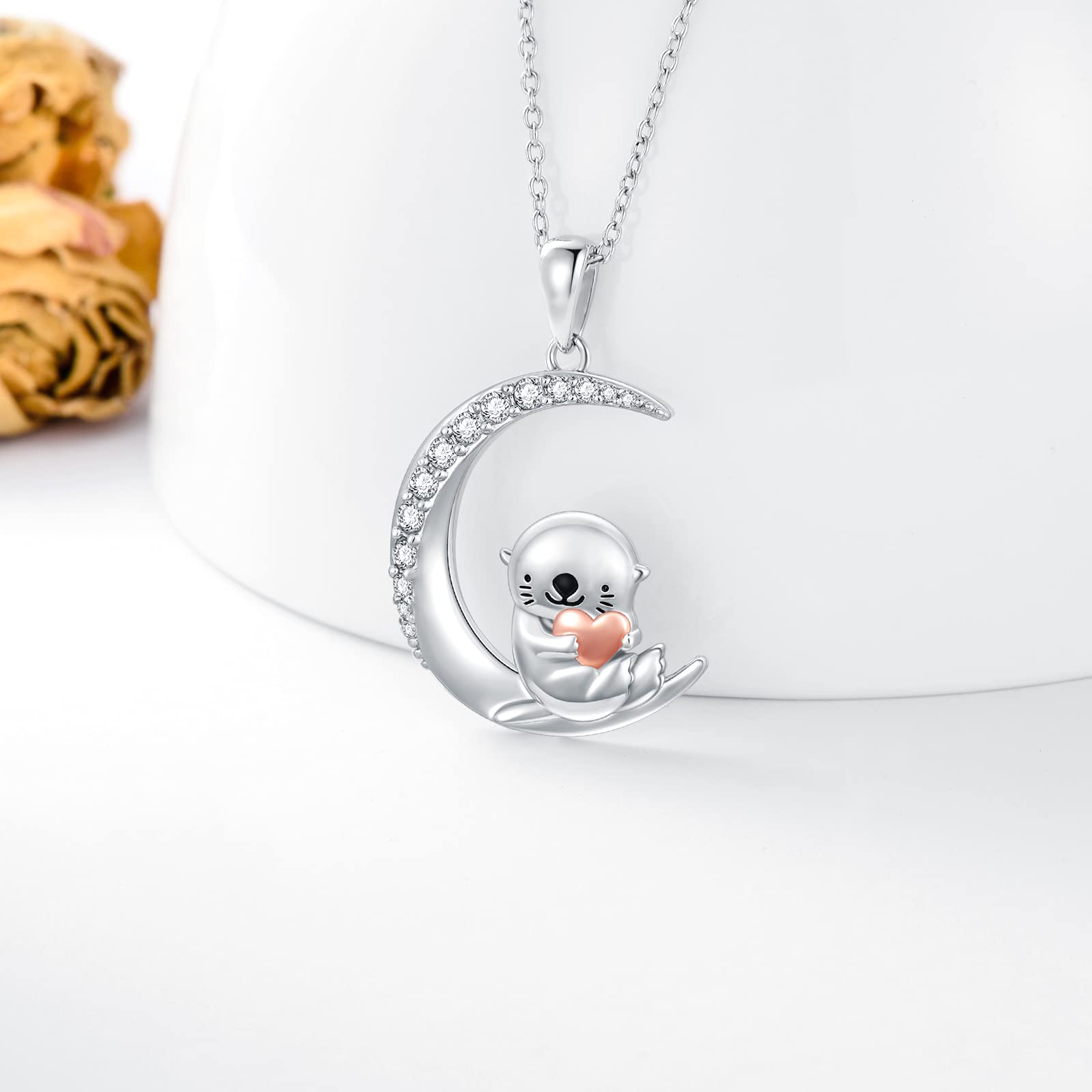 PROESS Sea Otter Necklace Sterling Silver Otter Jewelry Otter Gift Animal Necklace for Women