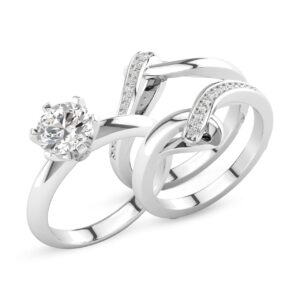 engagement ring for women bridal sets 1 ct round moissanite engagement ring set wedding ring set size4