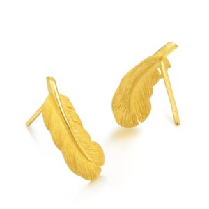 chow sang sang 999.9 24k gold price-by-weight 3.74g gold love feather stud earrings for women 86820e