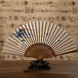 BICCQ Flying Crane Pattern Folding Fan Hand-Held Chinese Craftsmanship Men's and Women's Accessories Gifts (Color : B)