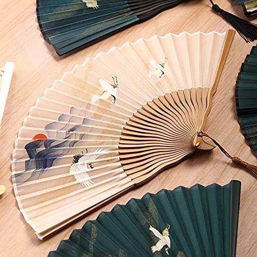 BICCQ Flying Crane Pattern Folding Fan Hand-Held Chinese Craftsmanship Men's and Women's Accessories Gifts (Color : B)