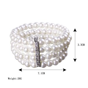 Asphire Vintage Faux Pearl Bracelet 4-Row Pearl Stretch Bracelet Multi-Layered Pearl Elastic Bangle Bridal Wedding Jewelry 1920s Flapper Costume Accessories for Women