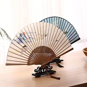 BICCQ Flying Crane Pattern Folding Fan Hand-Held Chinese Craftsmanship Men's and Women's Accessories Gifts (Color : B)