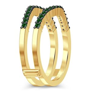 0.50ct Round Cut Green Emerald Curved Anniversary Wedding Band Enhancer Ring 14K Yellow Gold Plated .925 Sterling Silver