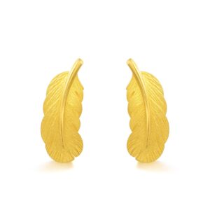 CHOW SANG SANG 999.9 24K Gold Price-by-Weight 3.74g Gold Love Feather Stud Earrings for Women 86820E