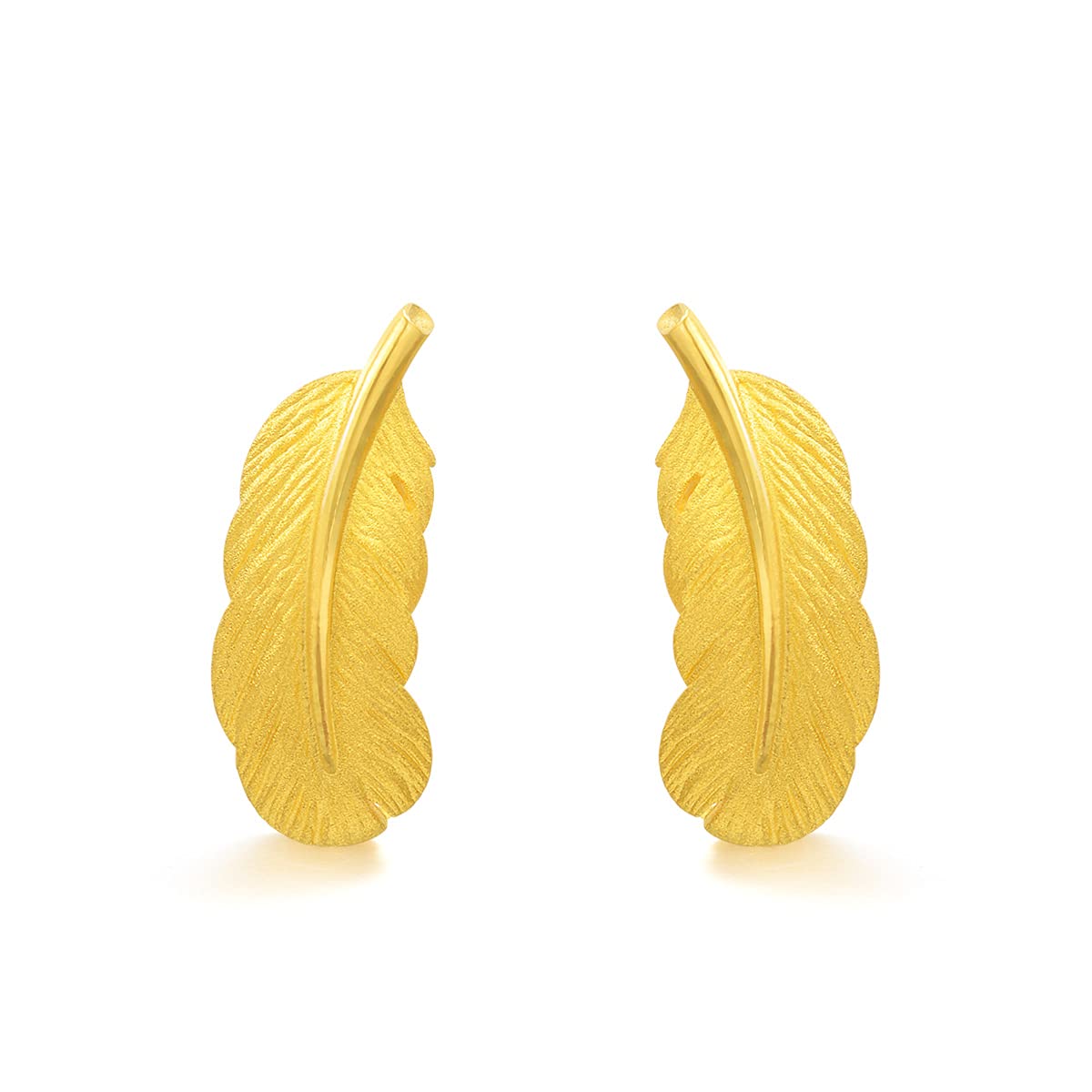 CHOW SANG SANG 999.9 24K Gold Price-by-Weight 3.74g Gold Love Feather Stud Earrings for Women 86820E