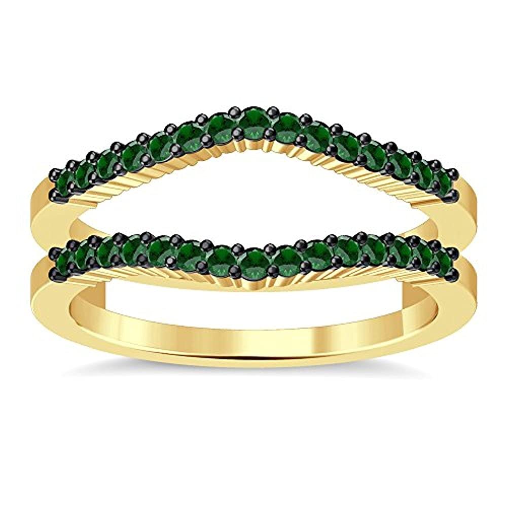 0.50ct Round Cut Green Emerald Curved Anniversary Wedding Band Enhancer Ring 14K Yellow Gold Plated .925 Sterling Silver