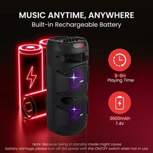 Pyle Portable Bluetooth PA Speaker-300W Dual 8" Rechargeable Indoor/Outdoor BT Karaoke Audio System-TWS, Party Lights, LED Display, FM/AUX/MP3/USB, 6.5mm in, Carry Handle-Wireless Mic, Remote Control