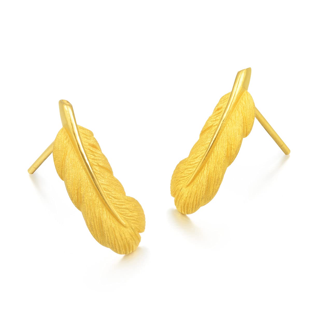 CHOW SANG SANG 999.9 24K Gold Price-by-Weight 3.74g Gold Love Feather Stud Earrings for Women 86820E