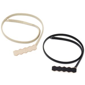 Suyi Skinny Stretch Belt for Women Elastic 2 Pieces Waist Belt Thin Cinch Belts for Dress Black Beige Set1