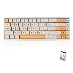 boyi wk68 wireless mechanical keyboard,65% hot swap bt5.0/2.4g/wired type-c tri-mode rgb gaming keyboard,pbt sublimation xda keycaps keyboard for mac/win(honey milk color,gateron yellow switch)