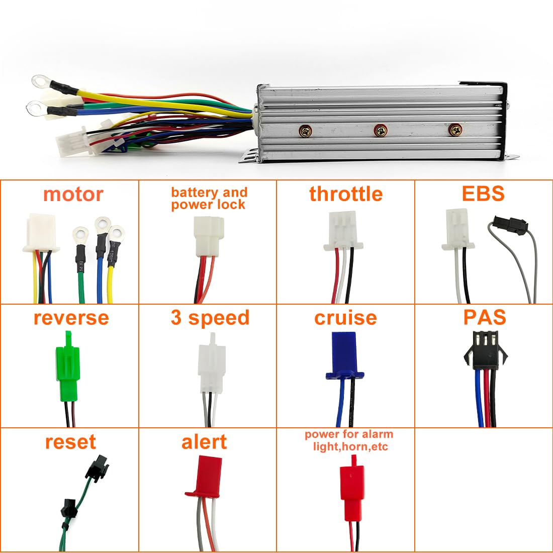 L-faster 36V 500W 48V 500W Brushless Controller for Electric Tricycle Geared Motor Has Reverse Function and Alarm Connector