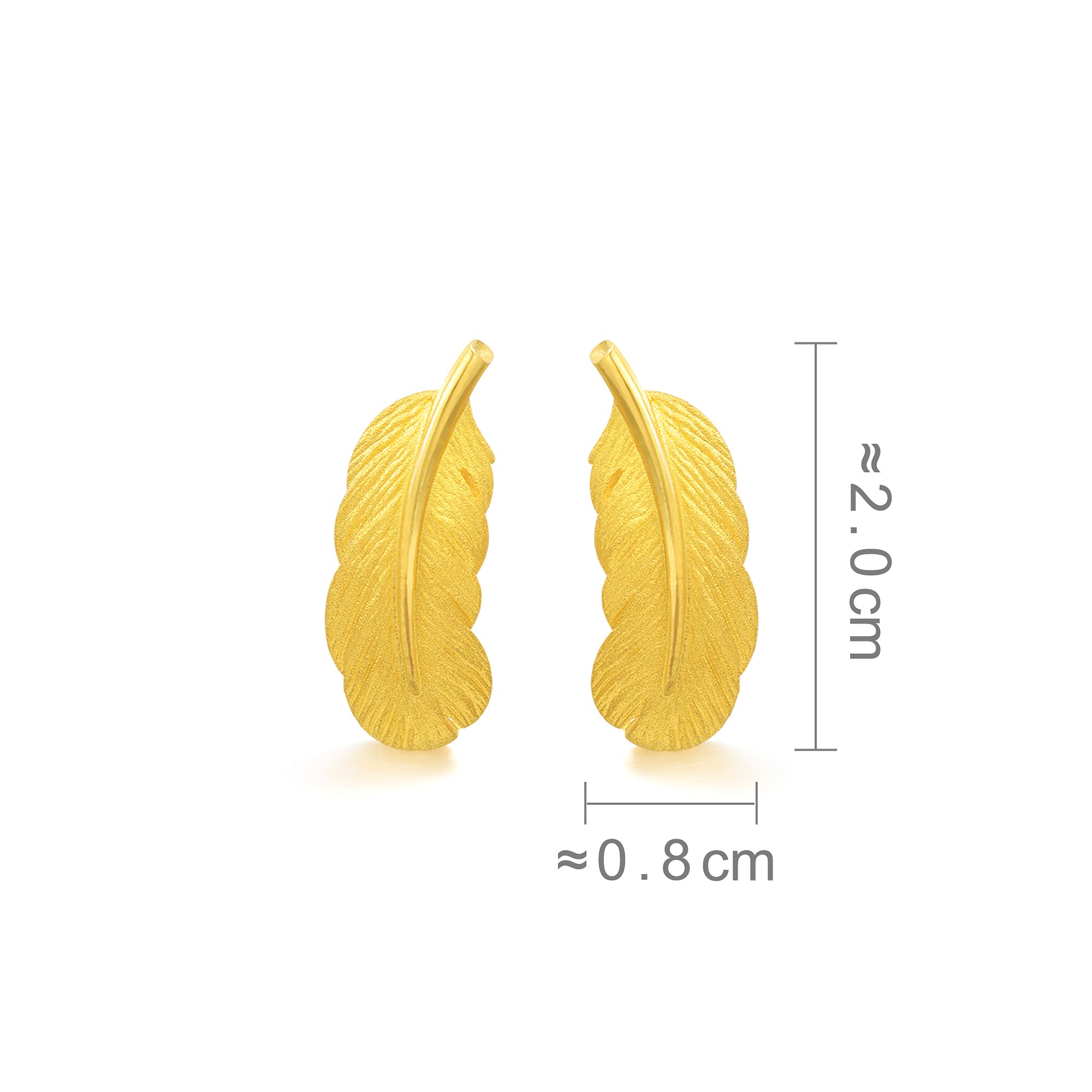 CHOW SANG SANG 999.9 24K Gold Price-by-Weight 3.74g Gold Love Feather Stud Earrings for Women 86820E