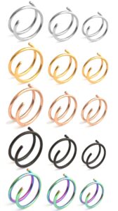 vitaltyextracts spiral nose ring hoop for women - 14k gold plated 20 gauge double nose piercings 6mm 8mm 10mm nose piercing kit