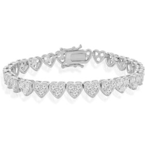 ADIRFINE 18K Gold Plated Cubic Zirconia Heart Tennis Bracelet