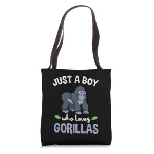 just a boy who loves gorillas tote bag