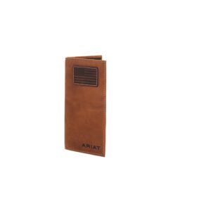 ARIAT Men's Rodeo Wallet, Medium Brown Genuine Leather, USA Flag Patch, Multiple Card Slots, 6-1/2" x 3-1/2"