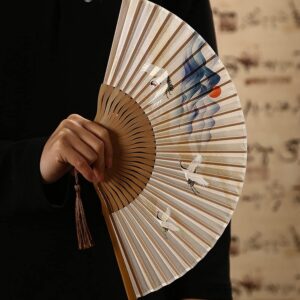 BICCQ Flying Crane Pattern Folding Fan Hand-Held Chinese Craftsmanship Men's and Women's Accessories Gifts (Color : B)