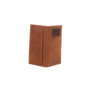 ariat men's rodeo wallet, medium brown genuine leather, usa flag patch, multiple card slots, 6-1/2" x 3-1/2"