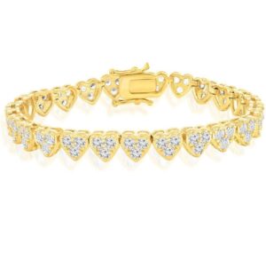 ADIRFINE 18K Gold Plated Cubic Zirconia Heart Tennis Bracelet