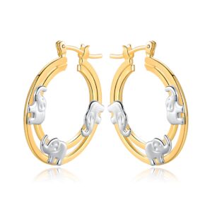 barzel 18k gold plated elephant hoop earrings for women - made in brazil (er107-2t)