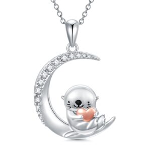 proess sea otter necklace sterling silver otter jewelry otter gift animal necklace for women