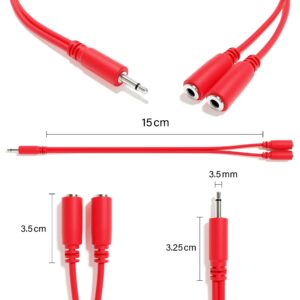 ExcelValley - 5-Pack - Mono Splitter Y Patch Cables - TS 3.5mm 1/8" Eurorack Synth Synthesizer [Red]