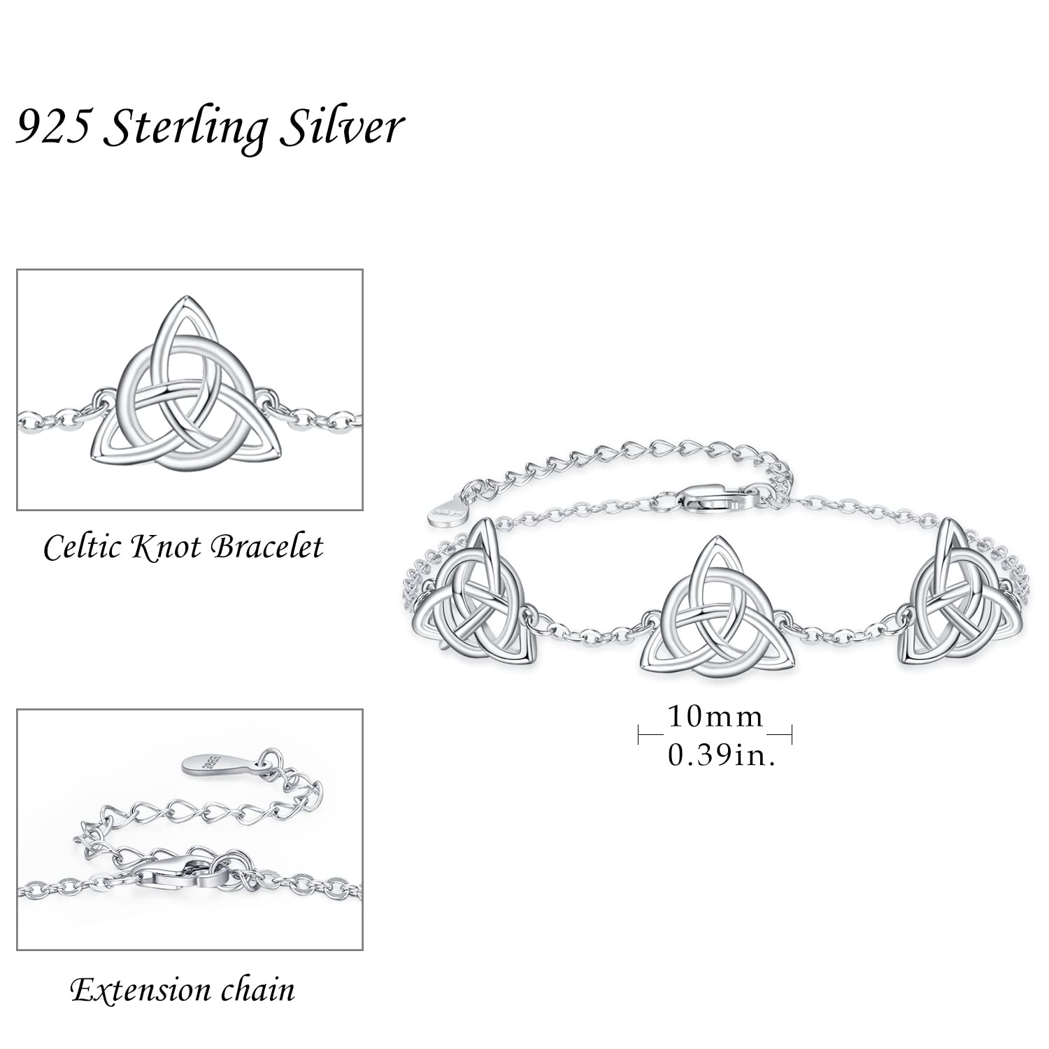 Palpitate Irish Bracelet Trinity Celtic Knot Bracelet 925 Sterling Silver Celtic Bracelets Irish jewelry Gifts for Women