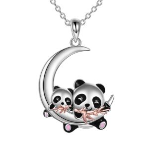 yafeini panda necklace sterling silver panda jewelry double pandas gift for women cute animal jewelry