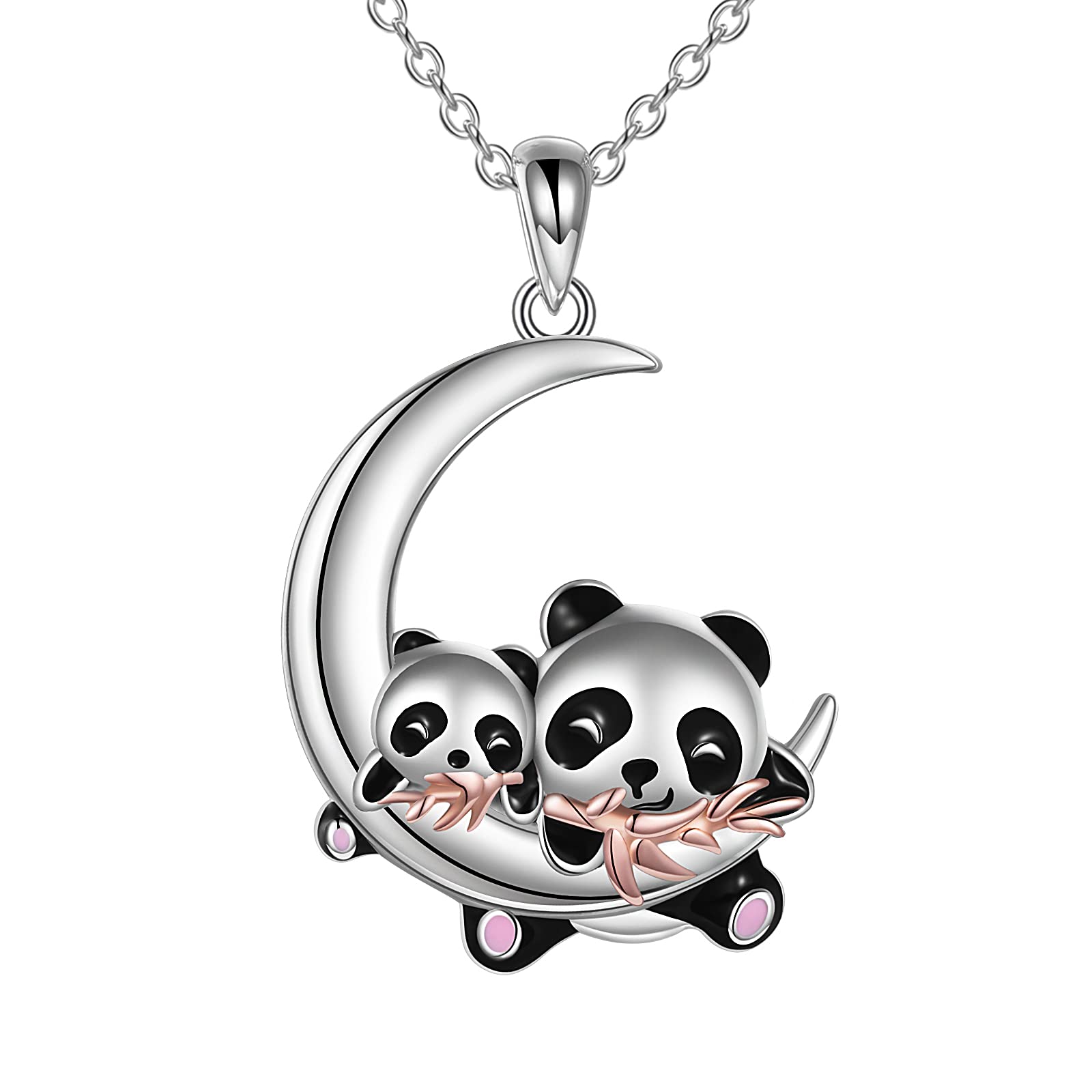 YAFEINI Panda Necklace Sterling Silver Panda Jewelry Double Pandas Gift for Women Cute Animal Jewelry