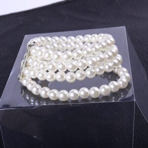 Asphire Vintage Faux Pearl Bracelet 4-Row Pearl Stretch Bracelet Multi-Layered Pearl Elastic Bangle Bridal Wedding Jewelry 1920s Flapper Costume Accessories for Women