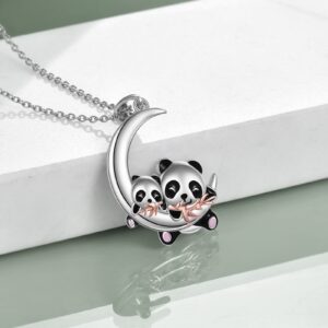 YAFEINI Panda Necklace Sterling Silver Panda Jewelry Double Pandas Gift for Women Cute Animal Jewelry