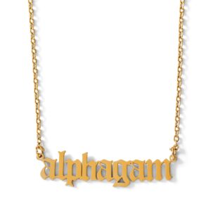 sorority shop alpha gamma delta necklace — agd old english font design, 18k gold plated, alpha gamma delta gifts for women