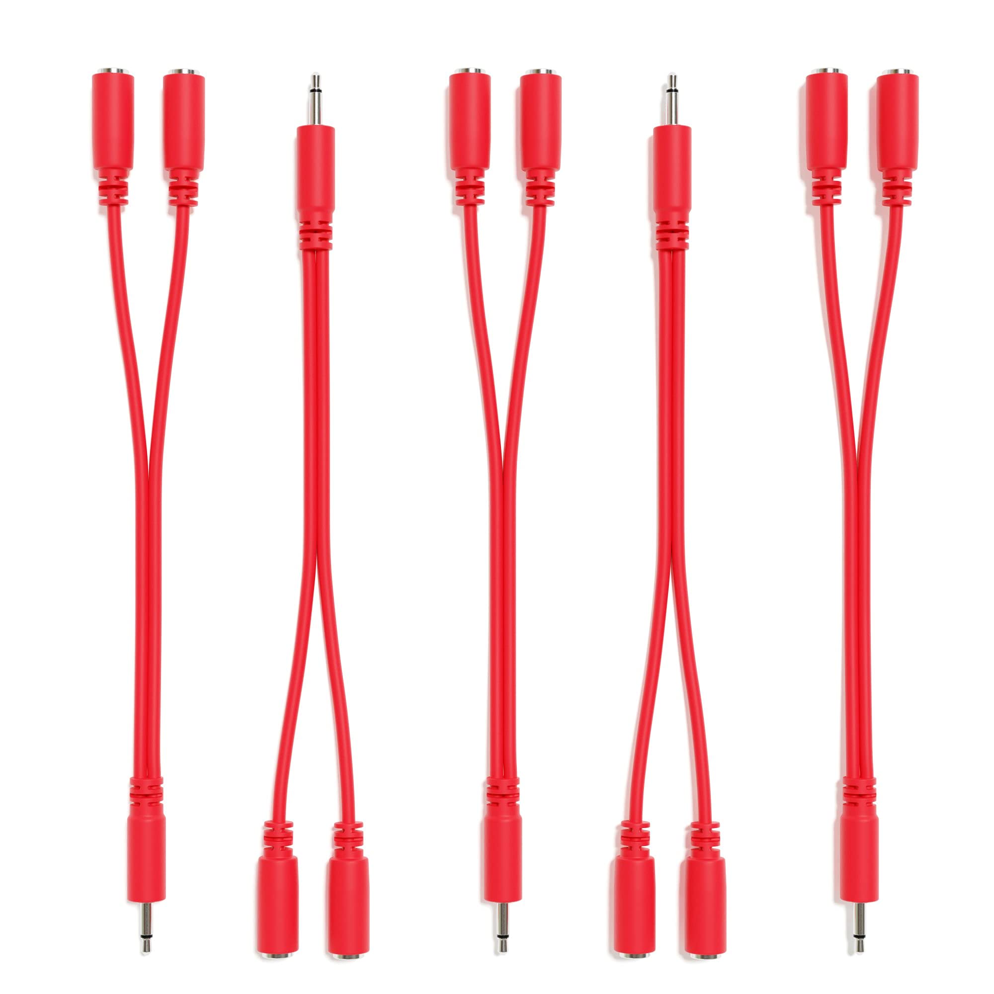 ExcelValley - 5-Pack - Mono Splitter Y Patch Cables - TS 3.5mm 1/8" Eurorack Synth Synthesizer [Red]