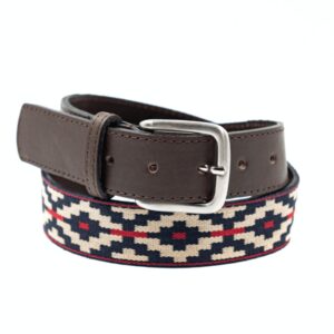 gaucholife handmade woven polo belt - guarda pampas design, crafted from full grain leather (brown/blue-red, 36)