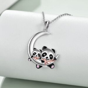 YAFEINI Panda Necklace Sterling Silver Panda Jewelry Double Pandas Gift for Women Cute Animal Jewelry