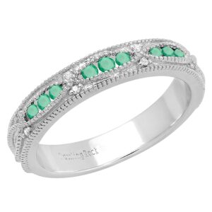 dazzlingrock collection round emerald in marquise shaped milgrain edge with white diamond accents stackable wedding band for women | 10k white gold, size 9.5