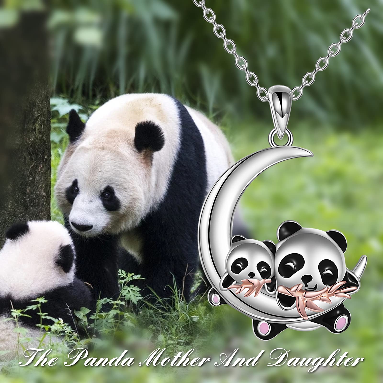 YAFEINI Panda Necklace Sterling Silver Panda Jewelry Double Pandas Gift for Women Cute Animal Jewelry